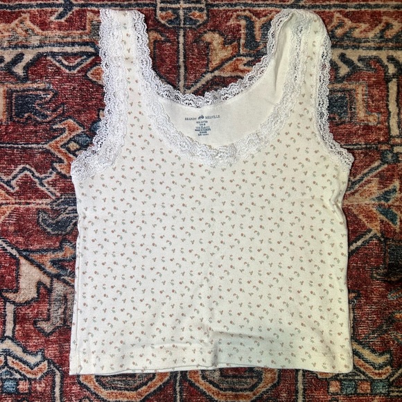 Brandy Melville | Tops | Brandy Cute Flower Tank With Lace | Poshmark
